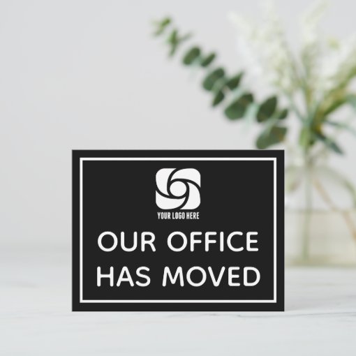 Our Office Has Moved Custom Business Logo Black Postcard | Zazzle