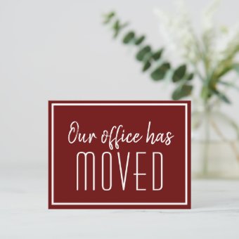 Our Office Has Moved Simple Red Business Moving Postcard | Zazzle