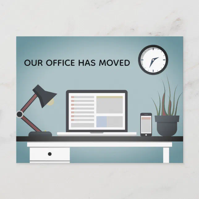 Our Office Moved Business Change of Address Desk Announcement Postcard ...