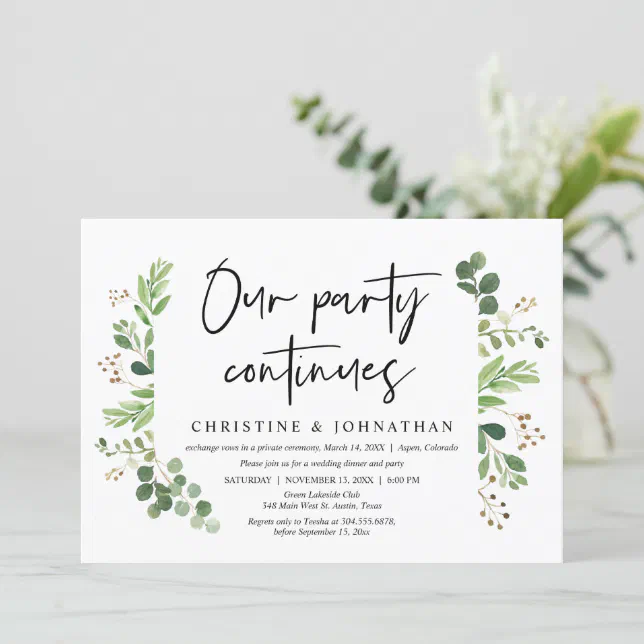 Our party continues, Wedding Elopement celebration Invitation | Zazzle