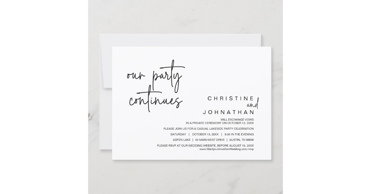 Our Party Continues, Wedding Elopement Dinner Invi Invitation | Zazzle
