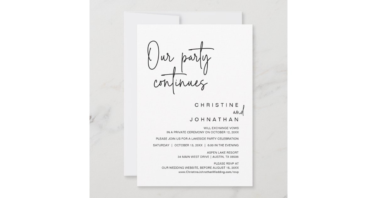 Our Party Continues, Wedding Elopement Dinner Invitation | Zazzle