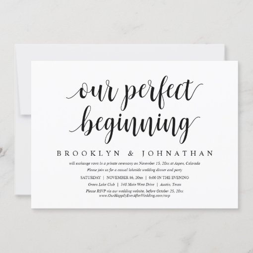 Our Perfect Beginning, Wedding Elopement Party Invitation | Zazzle