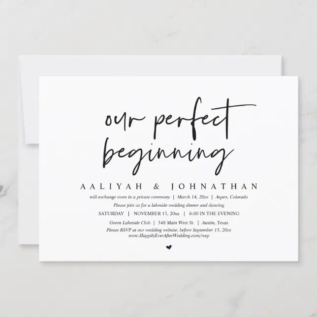 Our Perfect Beginning, Wedding Elopement Party Invitation | Zazzle
