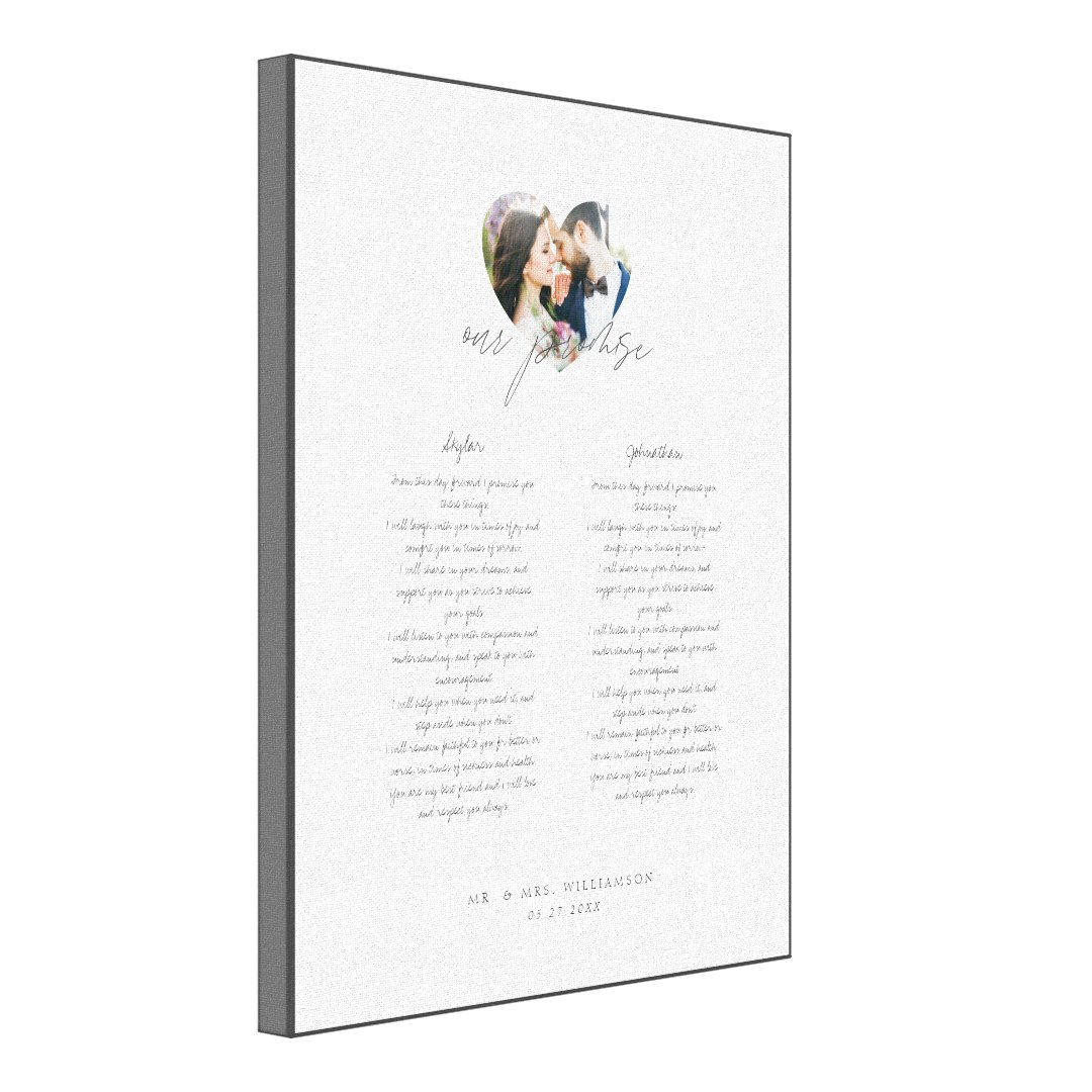Our Promise Newlyweds Wedding Vows Heart Photo Canvas Print | Zazzle