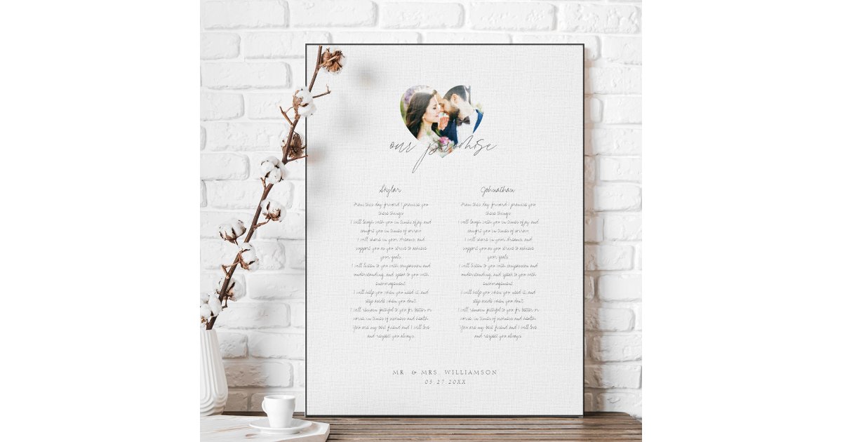 Our Promise Newlyweds Wedding Vows Heart Photo Canvas Print | Zazzle