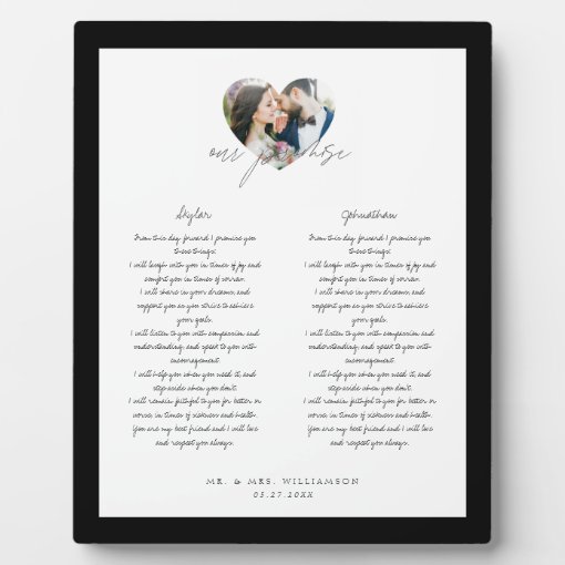 Our Promise Newlyweds Wedding Vows Heart Photo Plaque | Zazzle