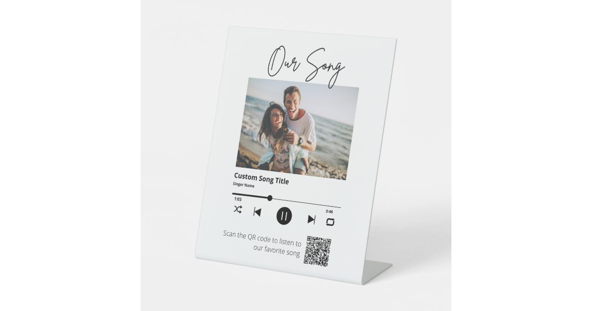 Our Song Wedding Reception Scan QR Code Table Pedestal Sign | Zazzle