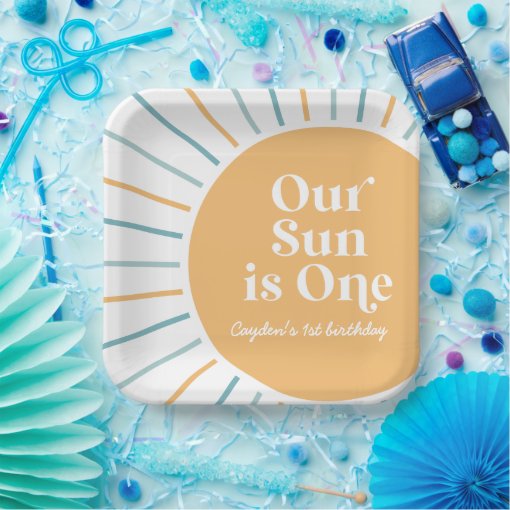Our Sun is One Boho Sunshine birthday Paper Plates | Zazzle