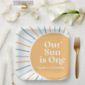 Our Sun is One Boho Sunshine birthday Paper Plates | Zazzle
