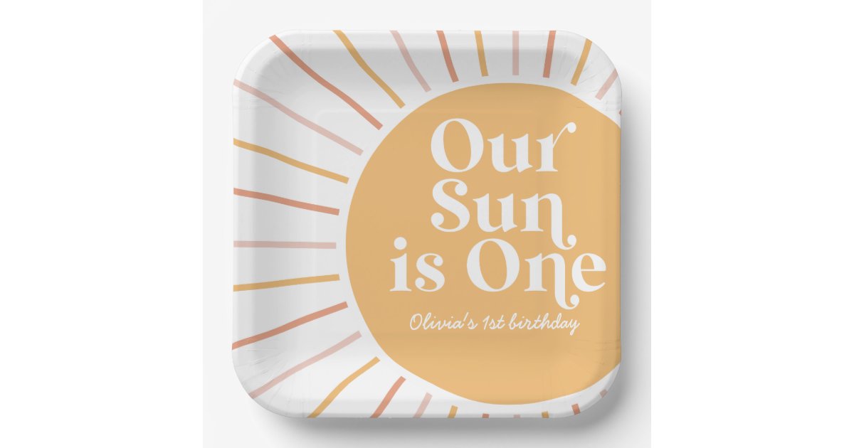 Our Sun is One Boho Sunshine birthday Paper Plates | Zazzle