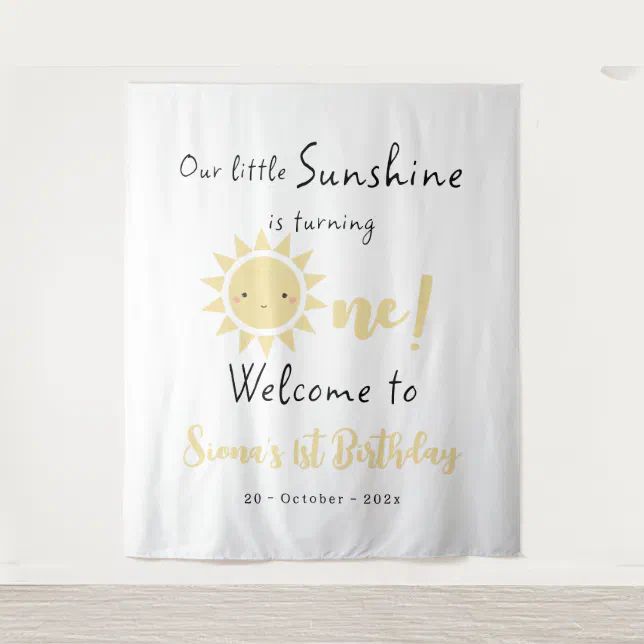 Our Sunshine is Turning One Cute Birthday Backdrop | Zazzle