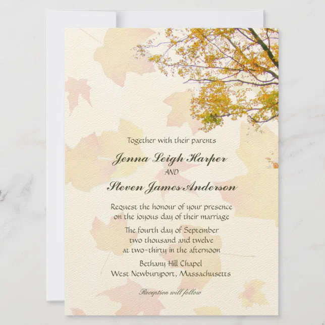 Our Tree, Leaf Background, Fall Wedding Invitation | Zazzle