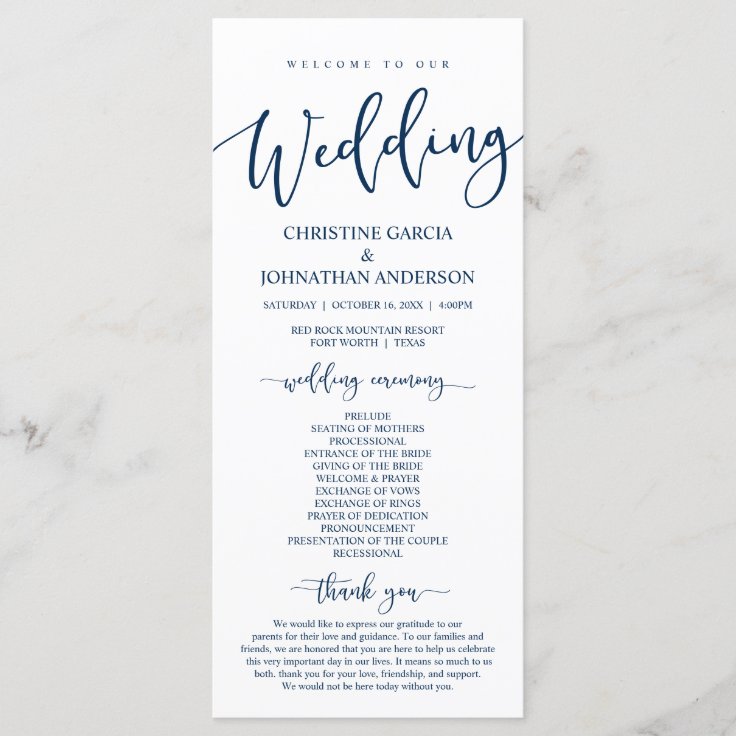 Our Wedding Ceremony, Classy Navy Blue Program | Zazzle