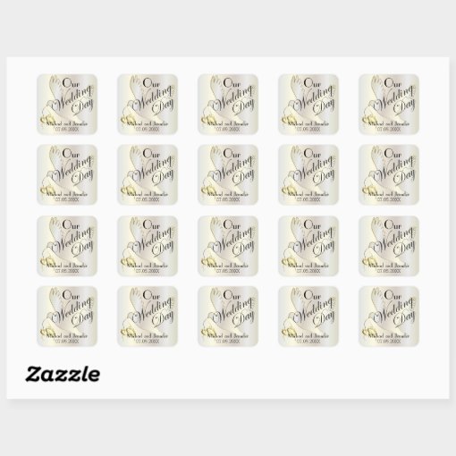 Our Wedding Day | Personalized Square Sticker | Zazzle