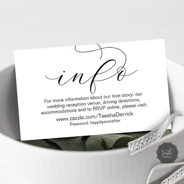 Our Wedding Details and Website, Modern Minimal Enclosure Card | Zazzle