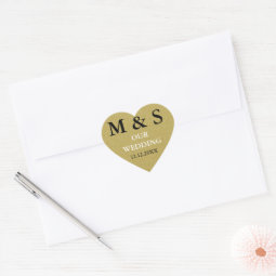 Our Wedding Heart Stickers Glitter Gold Monogram | Zazzle