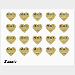 Our Wedding Heart Stickers Glitter Gold Monogram | Zazzle