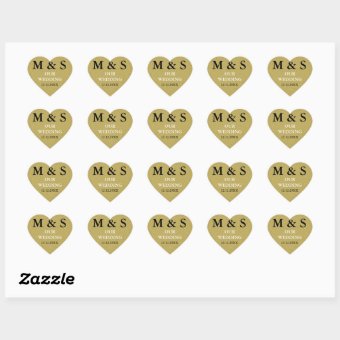 Our Wedding Heart Stickers Glitter Gold Monogram | Zazzle