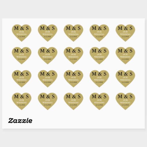 Our Wedding Heart Stickers Glitter Gold Monogram | Zazzle