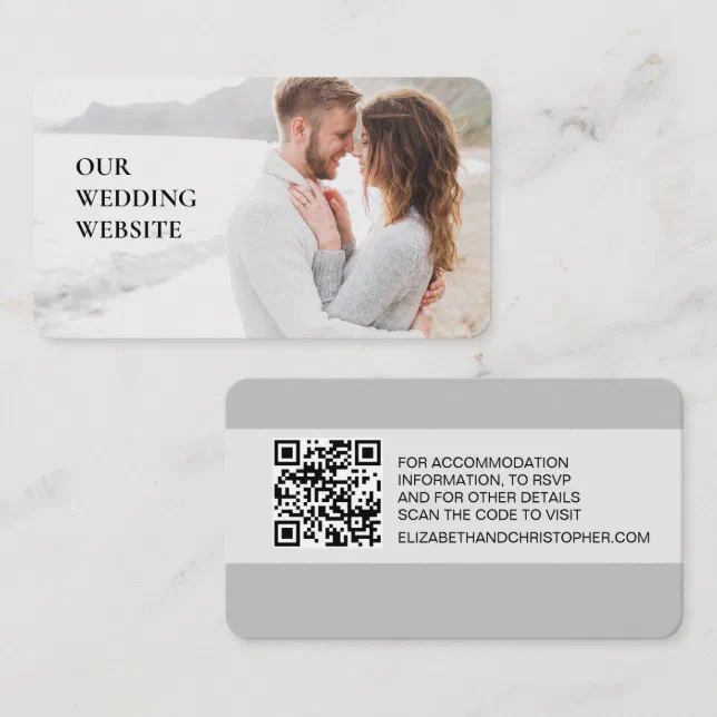 Our wedding website QR code custom photo scan here Enclosure Card | Zazzle