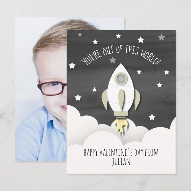 Out Of This World Rocket Classroom Valentine Photo Postcard | Zazzle