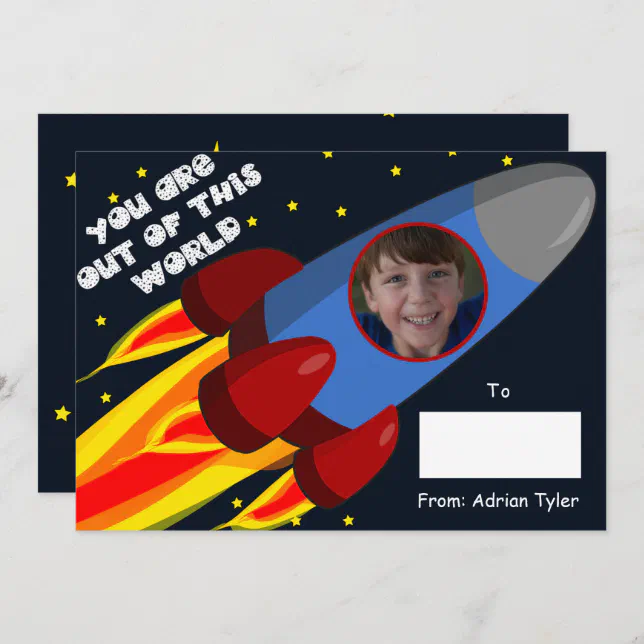 Out of this World Rocket Classroom Valentines Day Holiday Card | Zazzle