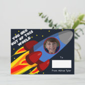 Out of this World Rocket Classroom Valentines Day Holiday Card | Zazzle
