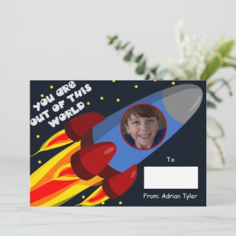 Out of this World Rocket Classroom Valentines Day Holiday Card | Zazzle