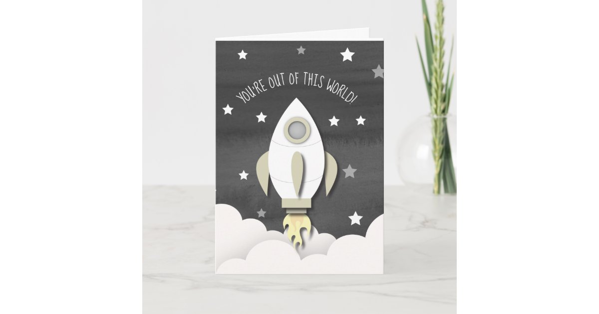 Out Of This World Rocket Outer Space Valentine Card | Zazzle