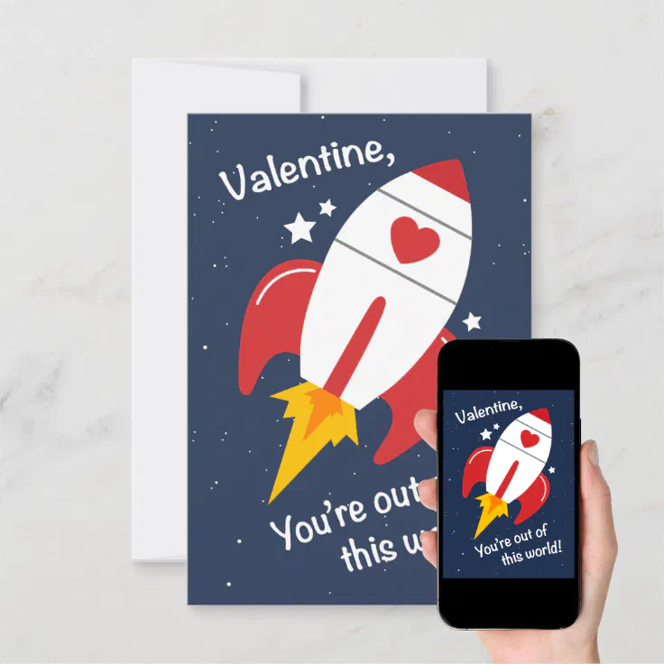 Out of This World Rocket Valentine Invite or Card | Zazzle