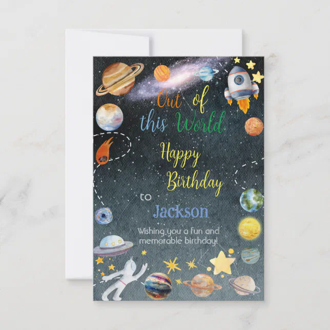 Out of this world space adventure happy birthday card | Zazzle