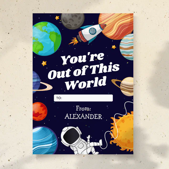 Out Of This World Space Kids Valentine Day Card | Zazzle