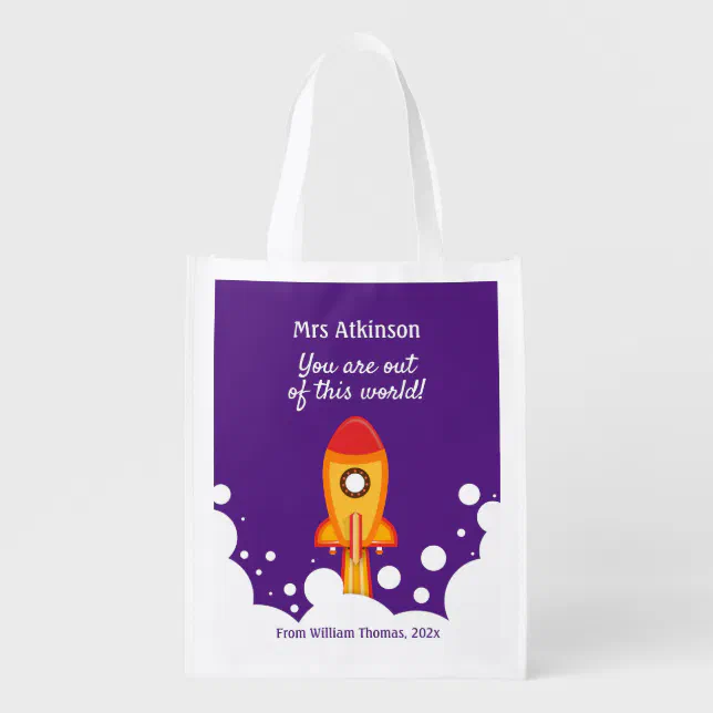 Out Of This World Space Teacher Appreciation Grocery Bag | Zazzle