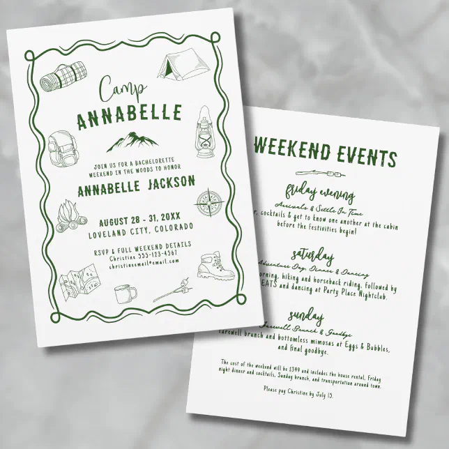 Outdoor Adventure Camp Bachelorette Party Invitation | Zazzle