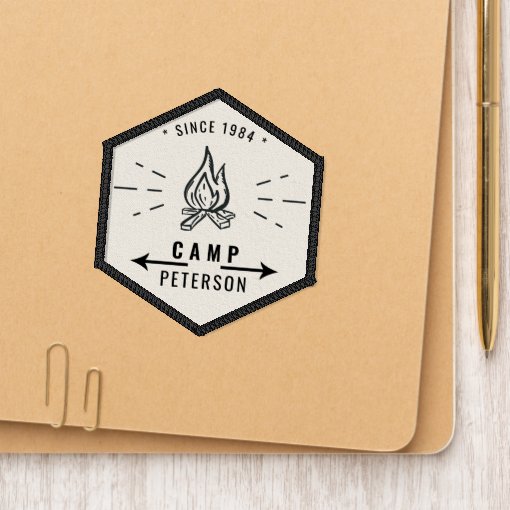 Outdoor campfire family name rustic camping patch | Zazzle