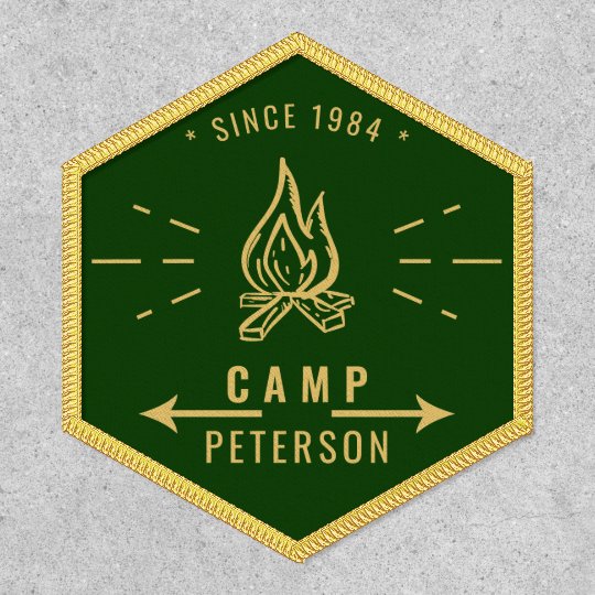 Outdoor campfire family name rustic green camping patch | Zazzle.com