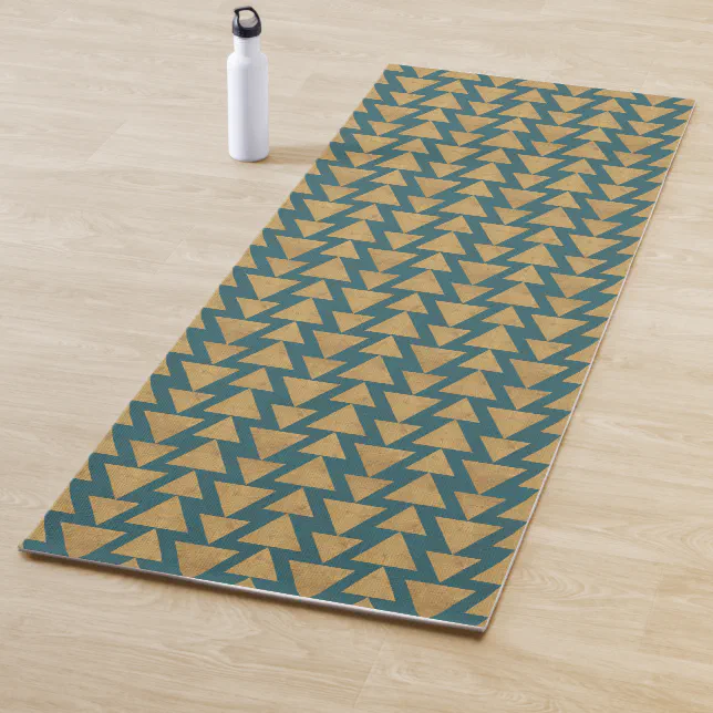 Outdoor Geo Step | Gold & Dark Teal Pattern Yoga Mat | Zazzle