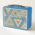 Outdoor Geo X | Blue Tribal Indian Pattern Metal Lunch Box | Zazzle