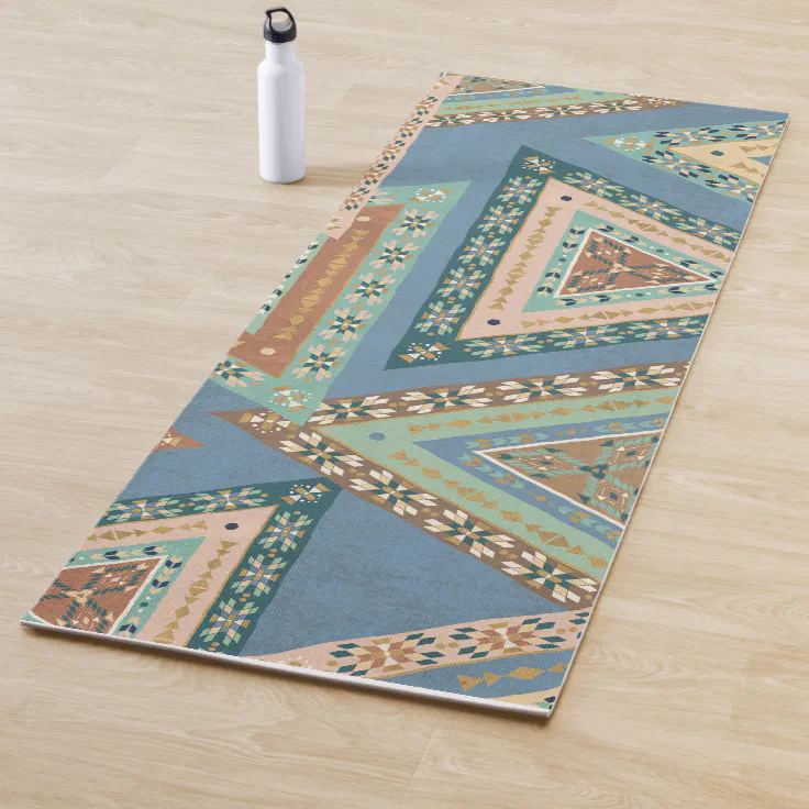 Outdoor Geo X | Blue Tribal Indian Pattern Yoga Mat | Zazzle