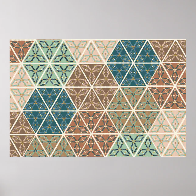 Outdoor Geo XI | Blue & Green Tribal Pattern Poster | Zazzle