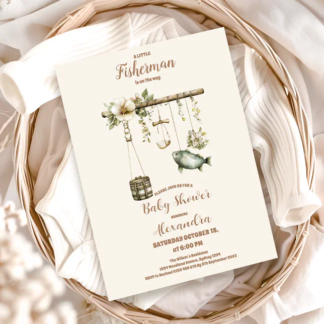 Outdoor Little Fisherman Fishing Baby Shower Invitation | Zazzle