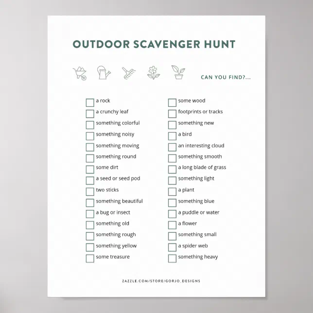 Outdoor Scavenger Hunt Kids Activities Printable Poster | Zazzle