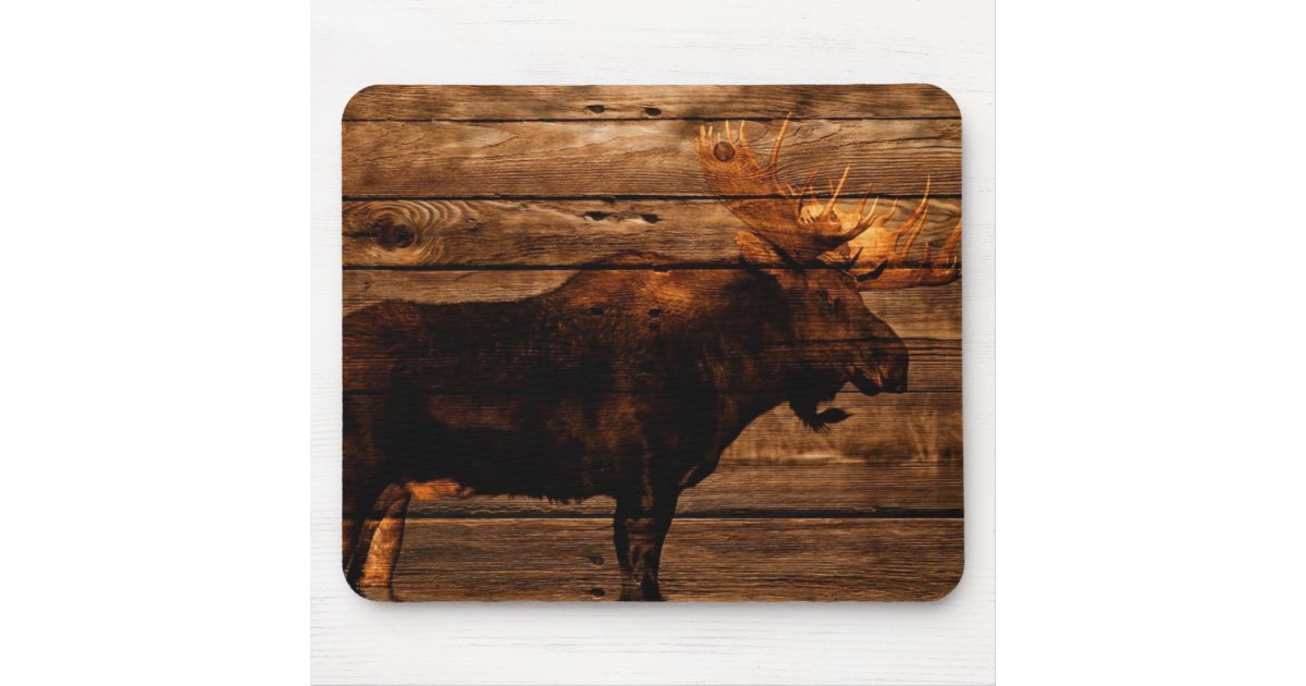outdoorsman distressed wood wildlife bull moose mouse pad | Zazzle