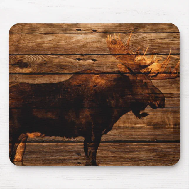 outdoorsman distressed wood wildlife bull moose mouse pad | Zazzle