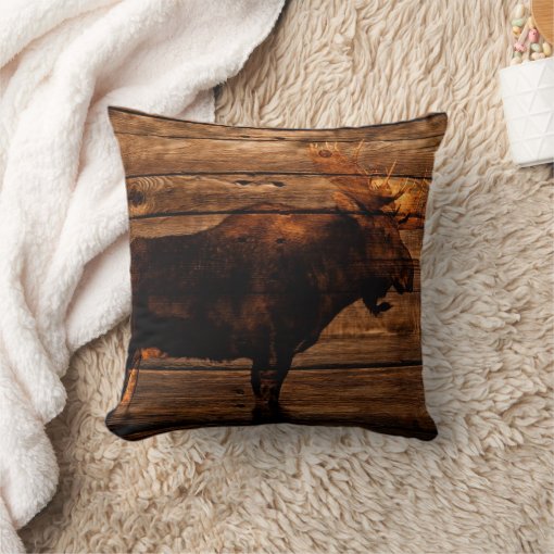 outdoorsman distressed wood wildlife bull moose throw pillow | Zazzle