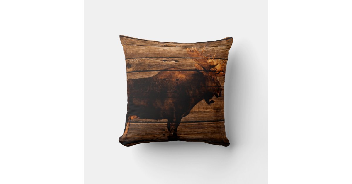 outdoorsman distressed wood wildlife bull moose throw pillow | Zazzle