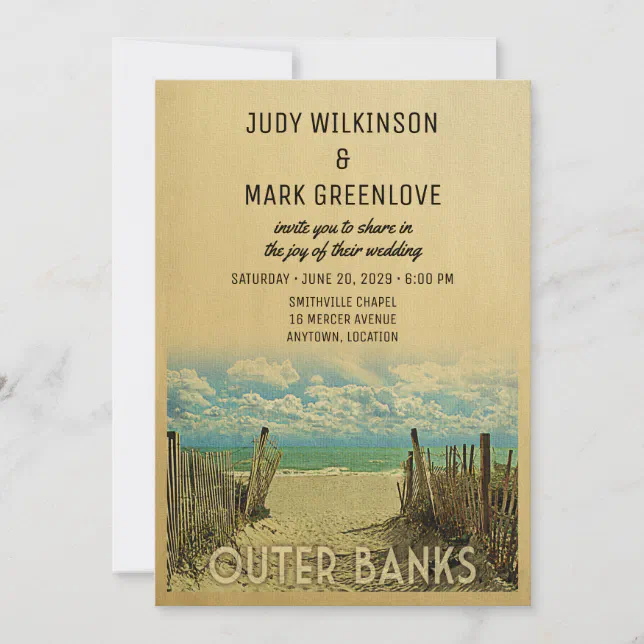 Outer Banks Beach Vintage Wedding Invitation | Zazzle