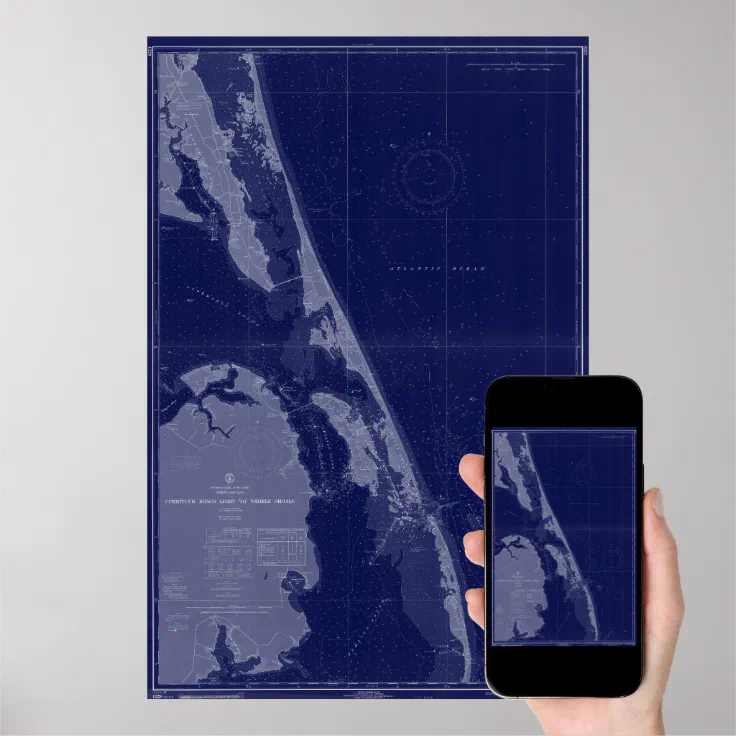 Outer Banks NC OBX Map Nautical Chart Blue Art | Zazzle