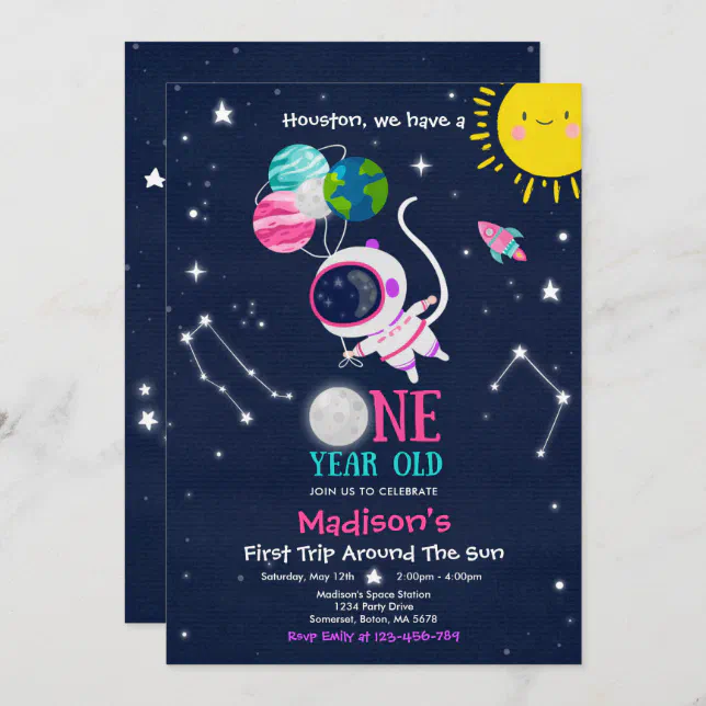 Outer Space 1st Birthday Party Astronaut Rocket Invitation | Zazzle